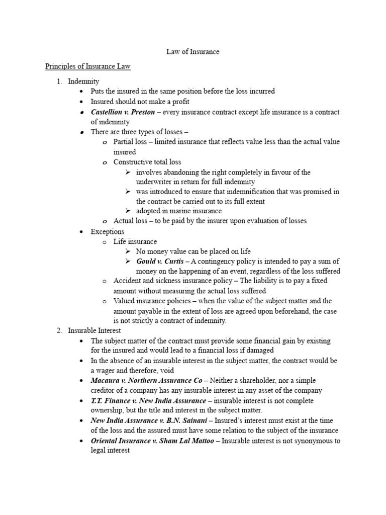 Law of Insurance - Short n Sweet | PDF | Insurance | Life Insurance