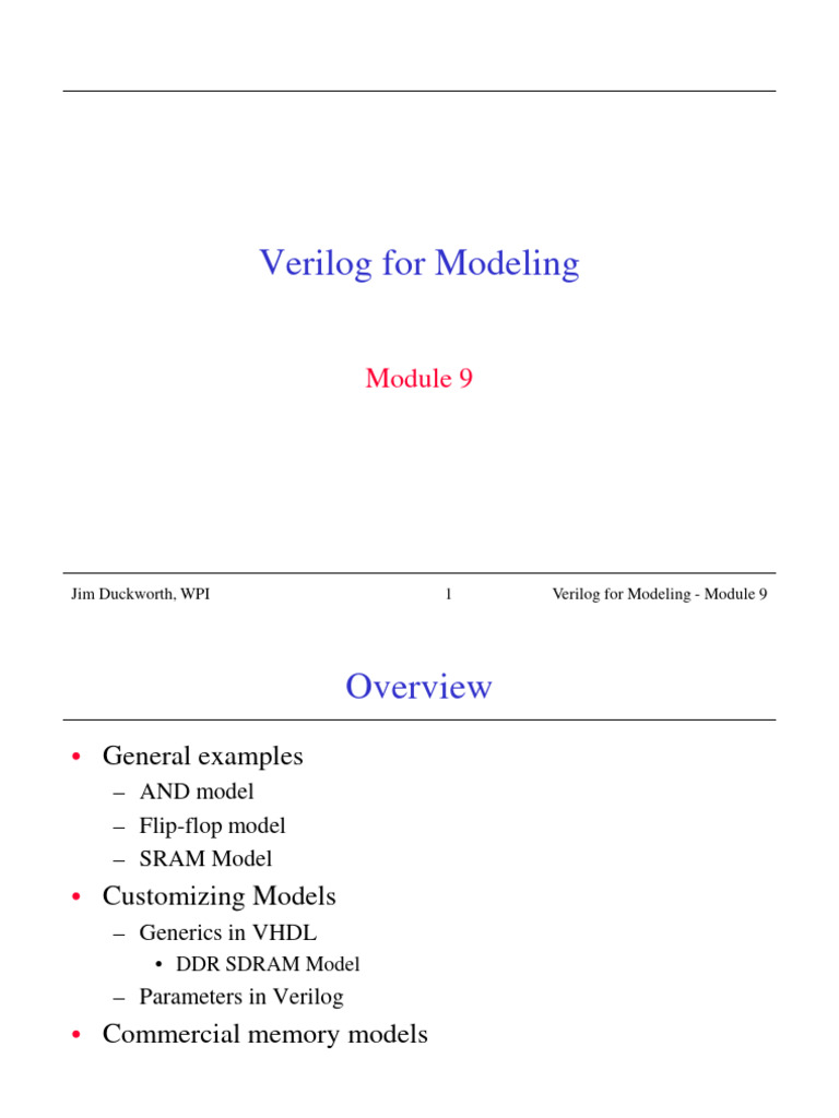 Verilog For Modeling - Module 9b | PDF | Computer Memory | Electrical Engineering