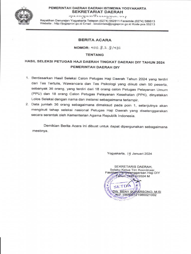 Berita Acara Hasil Seleksi PHD | PDF