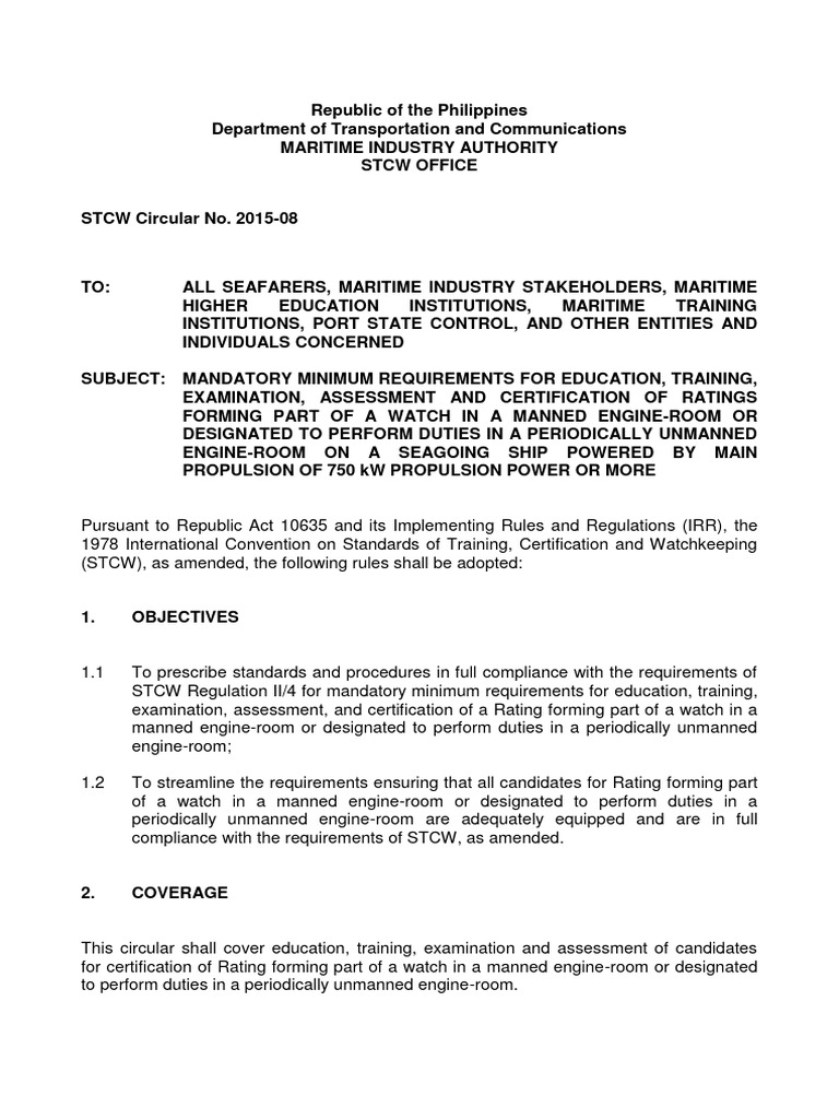 STCW Circular No. 2015 08 Rfpew | PDF