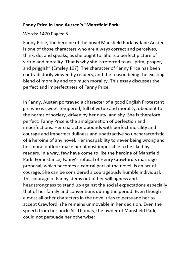 Fanny Price in Jane Austen | PDF | Fanny Price | Mansfield Park