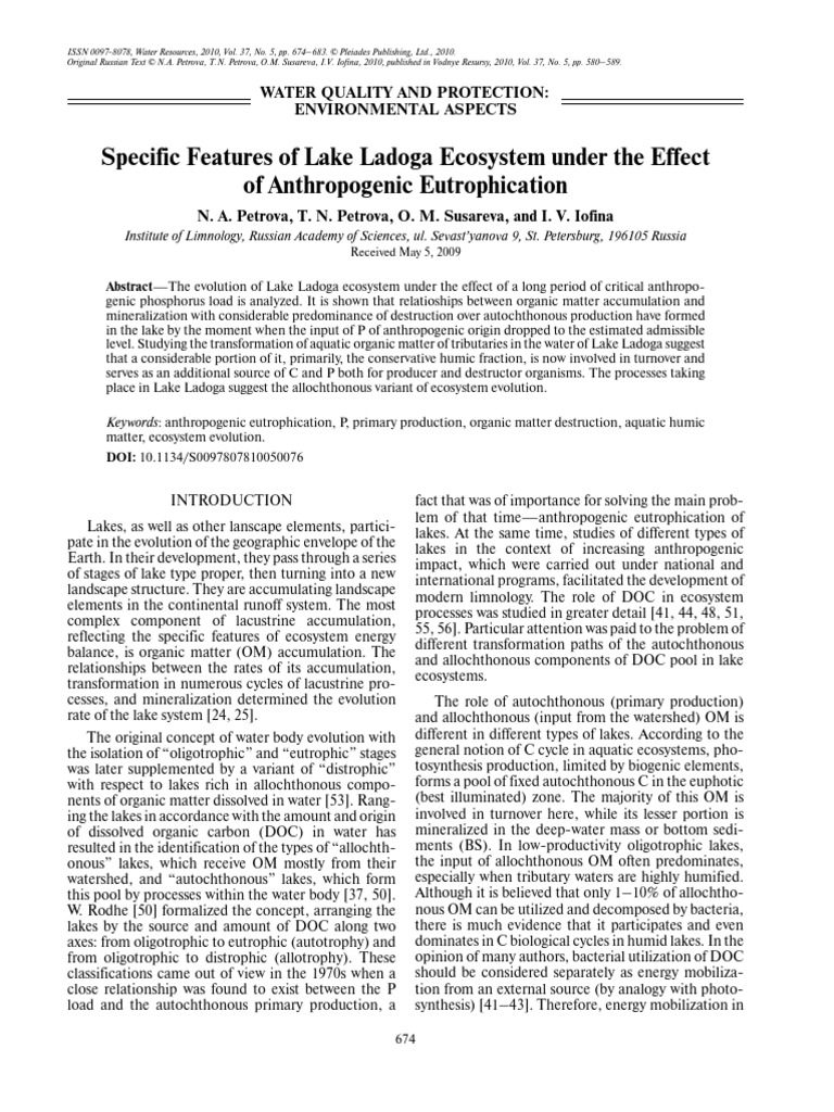 Water Quality and Protection Environmental Aspects spesific feature of ...