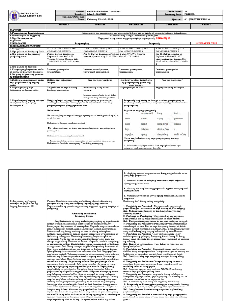 DLL Filipino-6 Q3 W4 | PDF