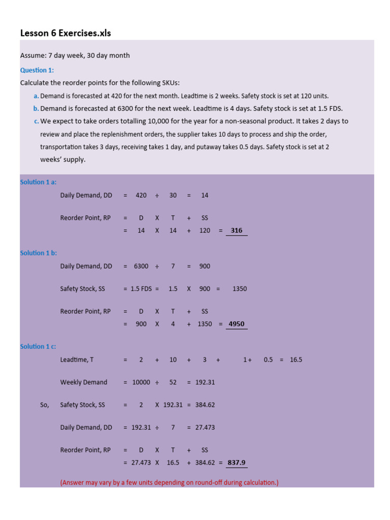 L6 Reorder Point Exercises With SS | PDF | Business Process | Business