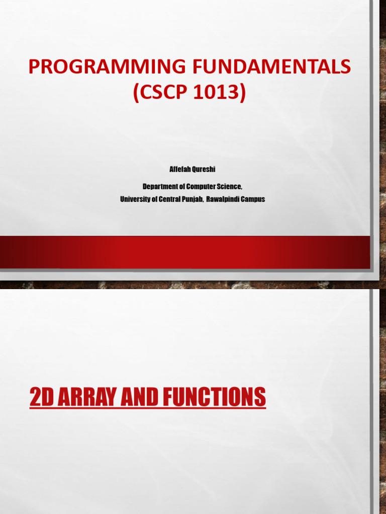 Lecture Lecture 11 2d Arrays And Functions 1459387 Pdf Mathematical Logic Control Flow