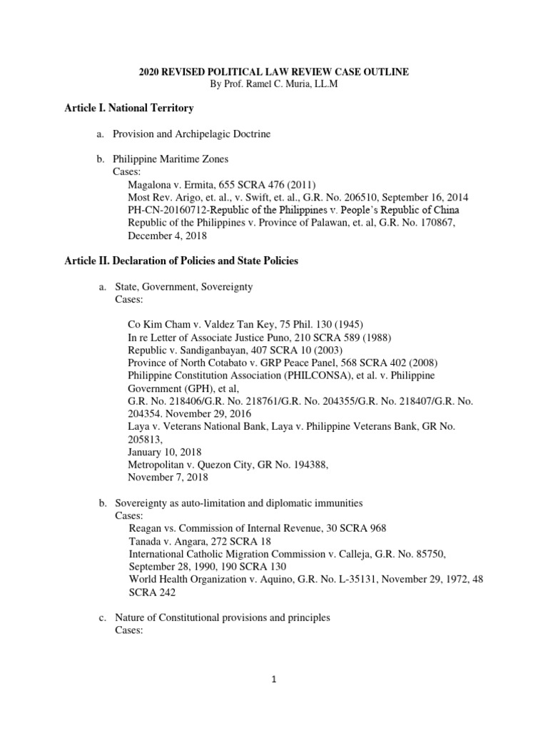 2020 Constitutional Law 1 Case Outline PDF Commission On Elections