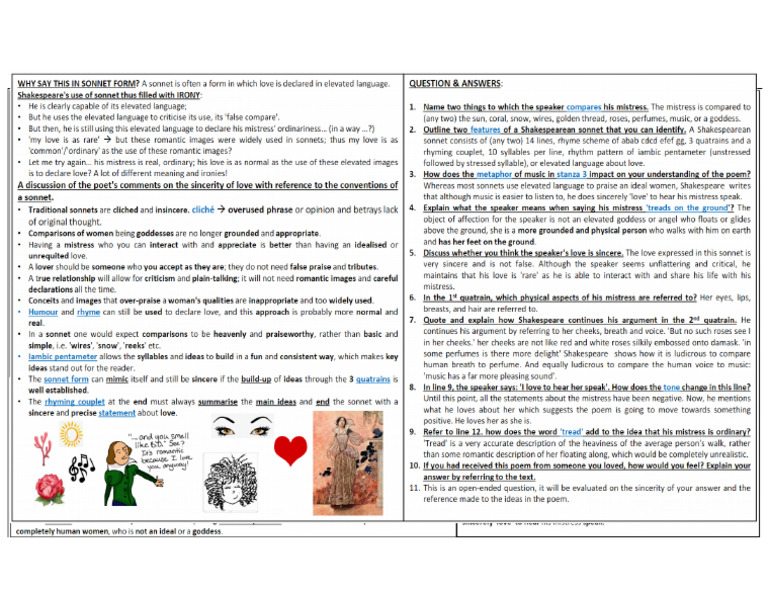 Sonnet 130 - William Shakespeare | PDF