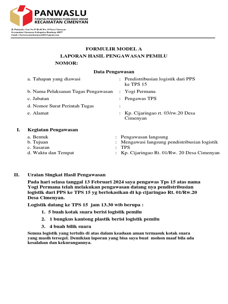 FORMULIR MODEL A Contoh | PDF