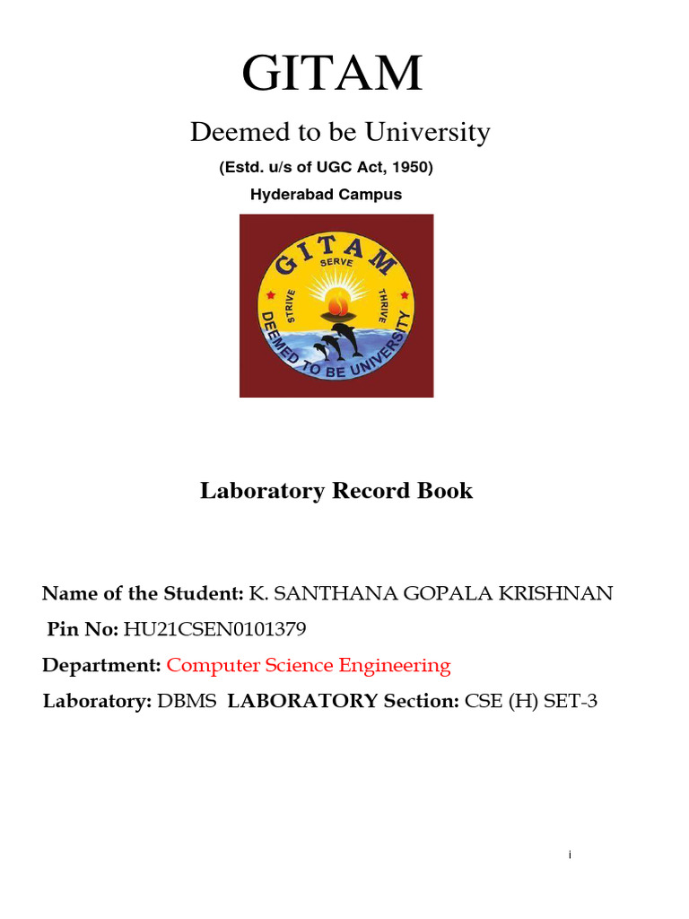 Hu21csen0101379 DBMS Lab Record | PDF | Database Transaction | Databases