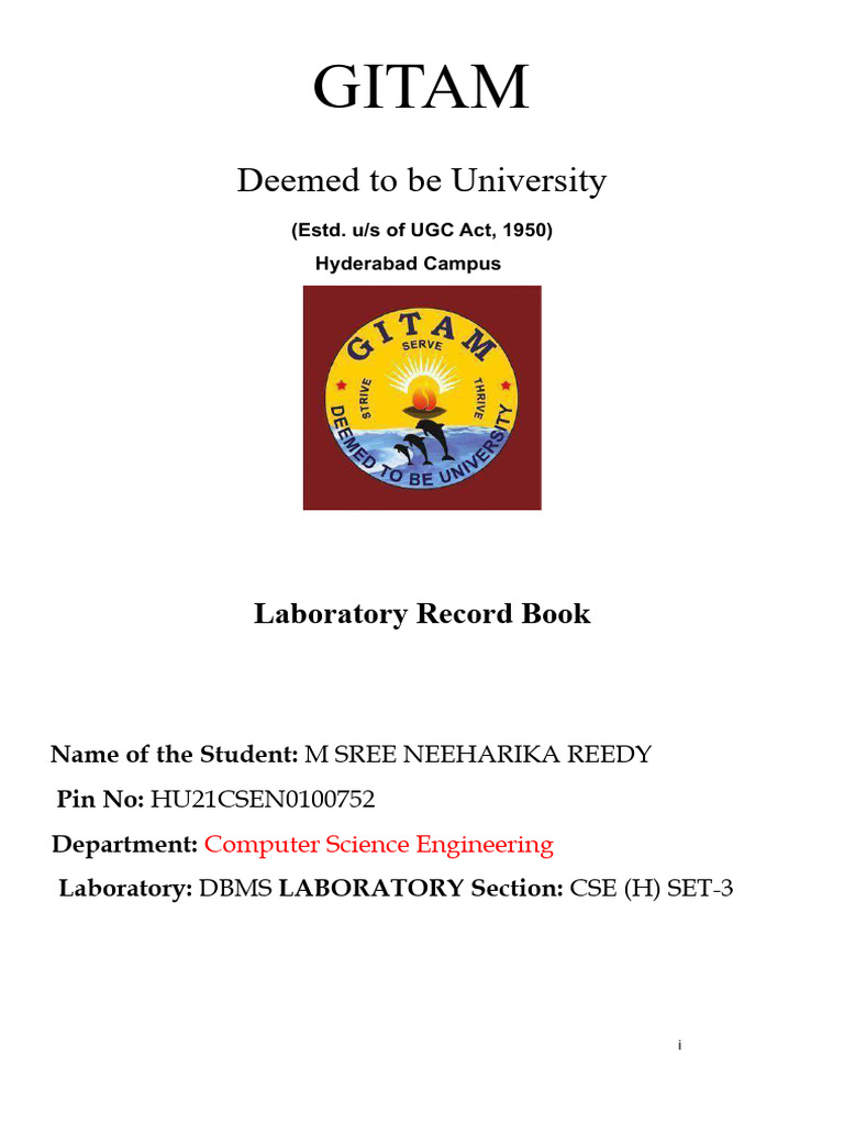 HU21CSEN0100752 DBMS LAB RECORD-compressed | Download Free PDF | Databases | Sql