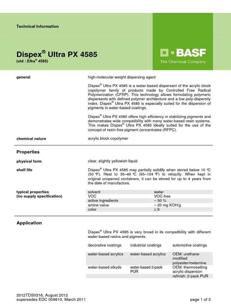 Dispex Ultra PX 4585: Technical Information | PDF | Polyurethane | Polymers
