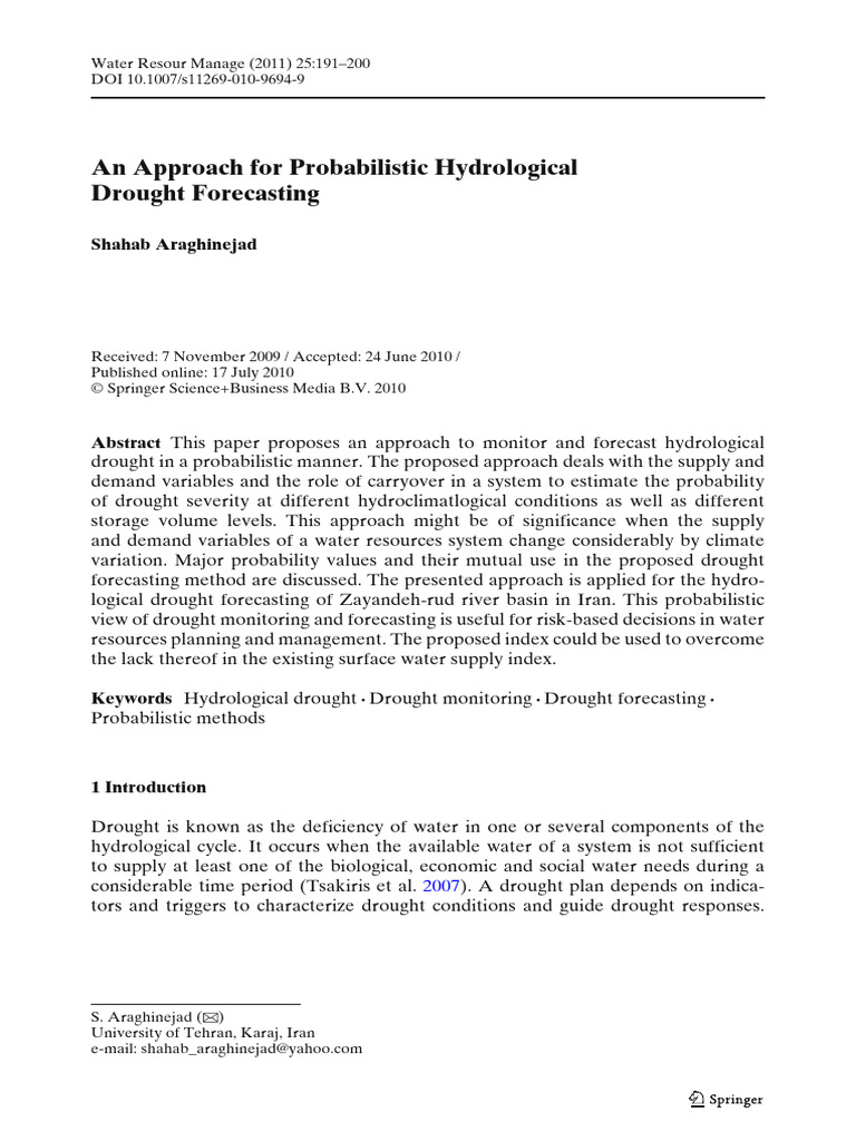 Probabilistic Hydrological Drought Forecasting | PDF | Forecasting | Drought
