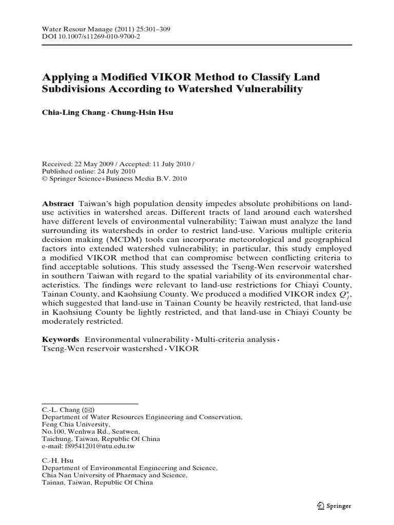 Applying A Modified VIKOR Method To Classify Land Subdivisions ...