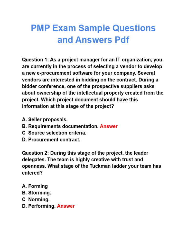PMP Exam Questions and Answers PDF | PDF | Scrum (Software Development ...