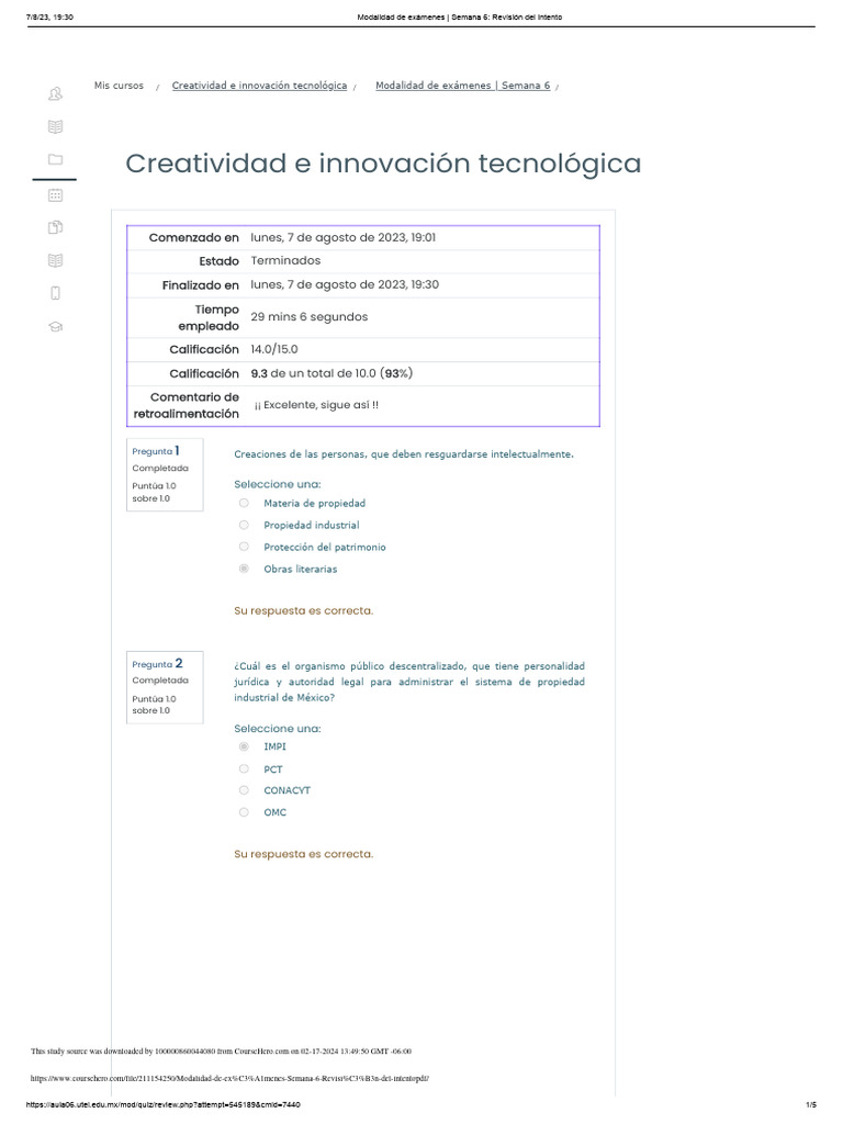Modalidad de Ex Menes Semana 6 Revisi N Del Intento PDF | PDF | Innovación | Creatividad