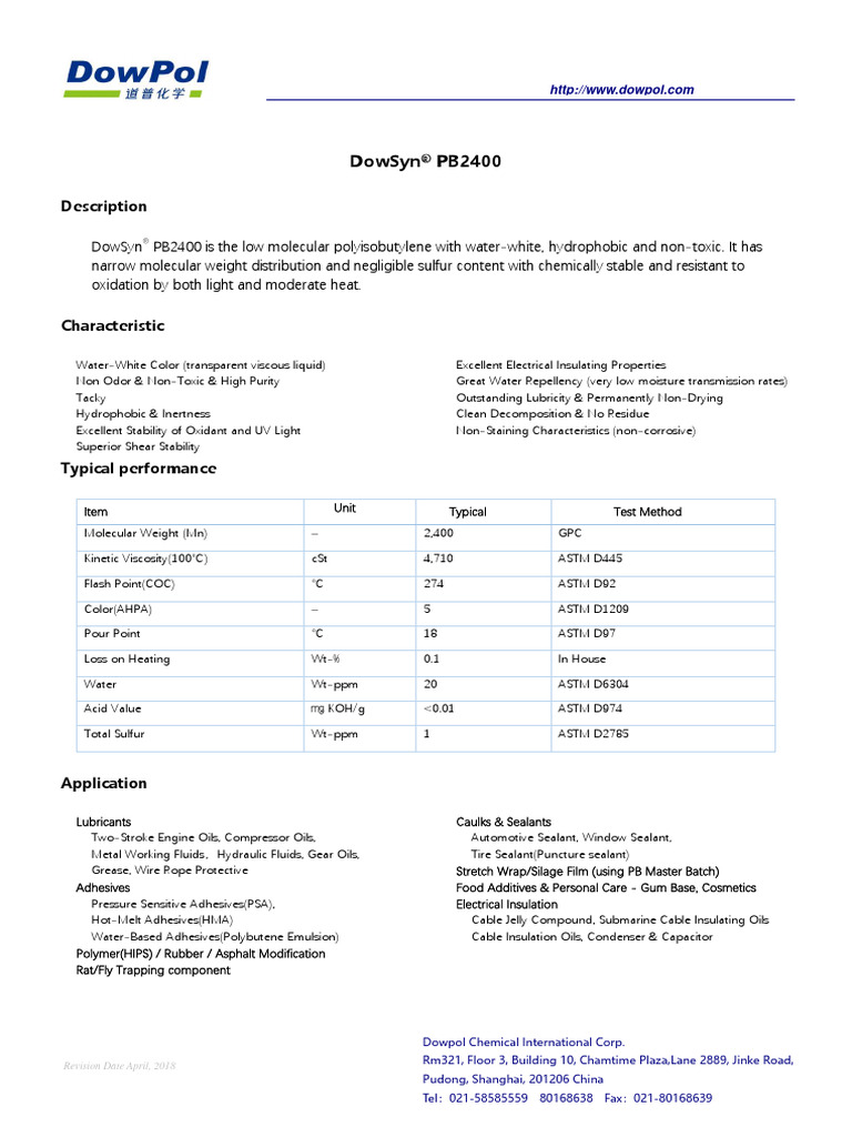 Dowsyn+Pb2400 Tds en | Download Free PDF | Viscosity | Materials Science