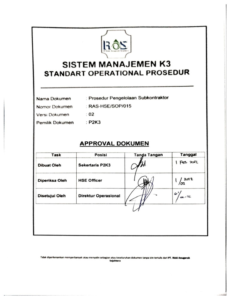 4.1 Prosedur Pengelolaan Subkontraktor | PDF