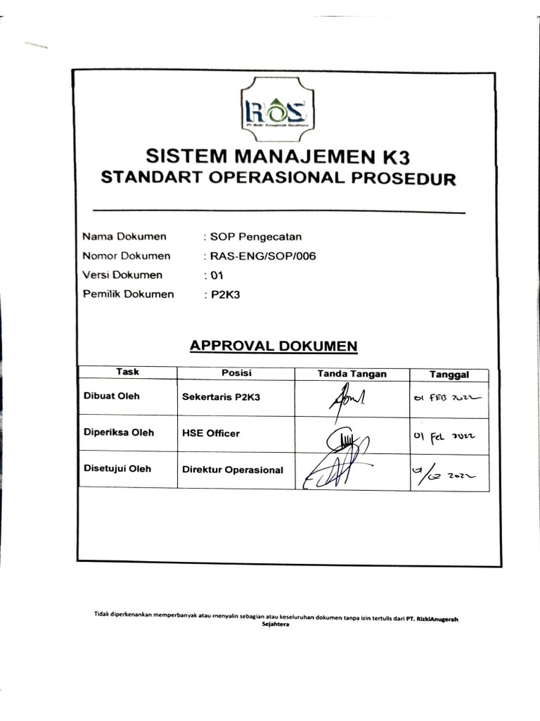 Prosedur Pengecatan Sop Pt Rizki Anugerah Pdf