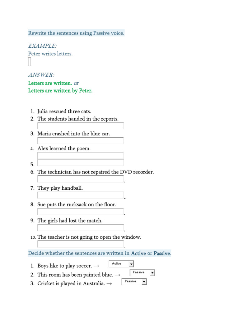 Passive Exercise | PDF | Syntax | Language Mechanics