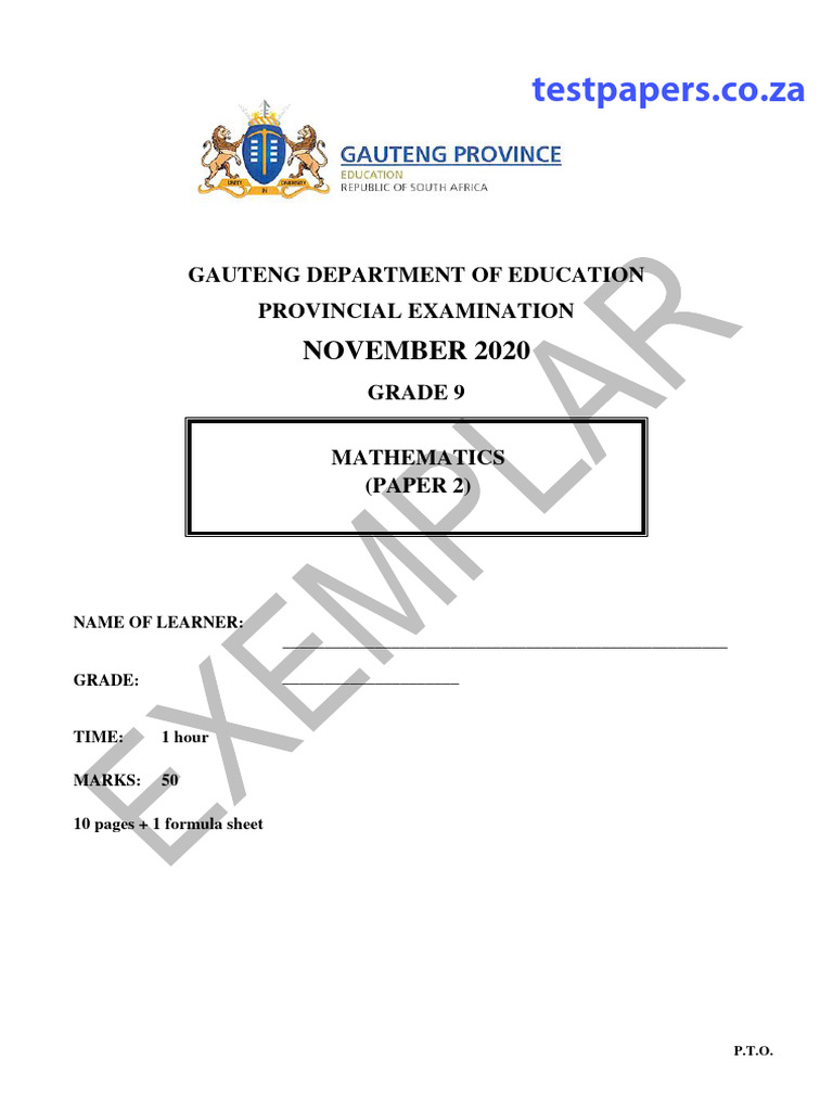 Gr9 Math P2 (English) 2020 Exemplars Question Paper | PDF | Mathematics ...