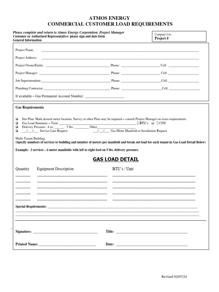 Commercial Customer Load Requirements | PDF | Gases