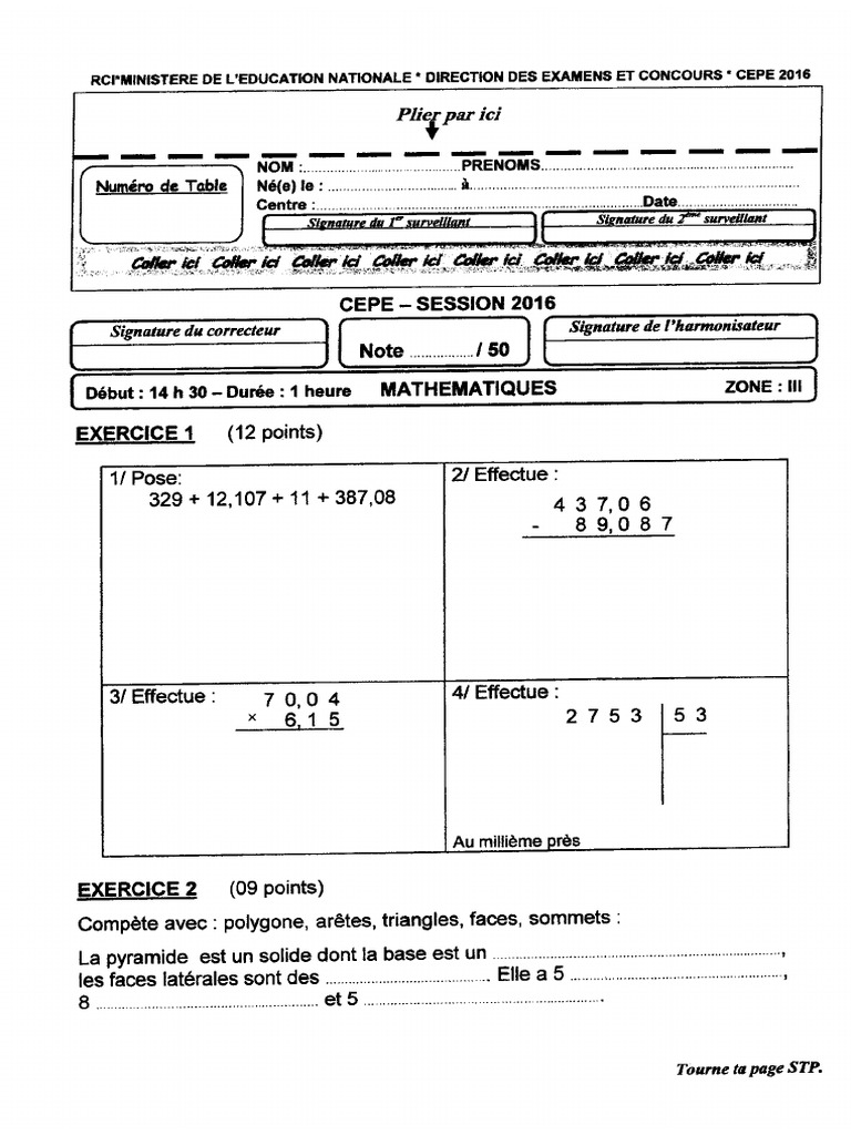 Cepe Zone3 Math 2016 | PDF