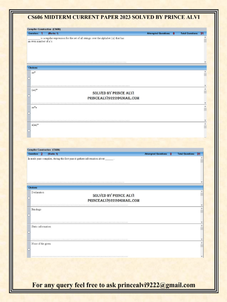 Cs606 Midterm Current Paper Objective 2023 Solved by Prince Alvi. | PDF