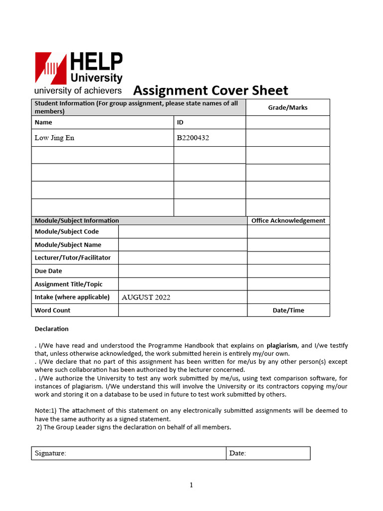 Assignment Cover Sheet | PDF | Turnitin | Computing