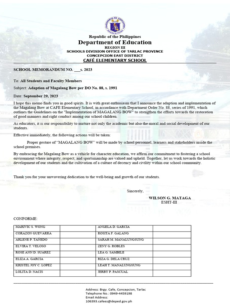 Implementation of Magalang Bow at Café School | PDF