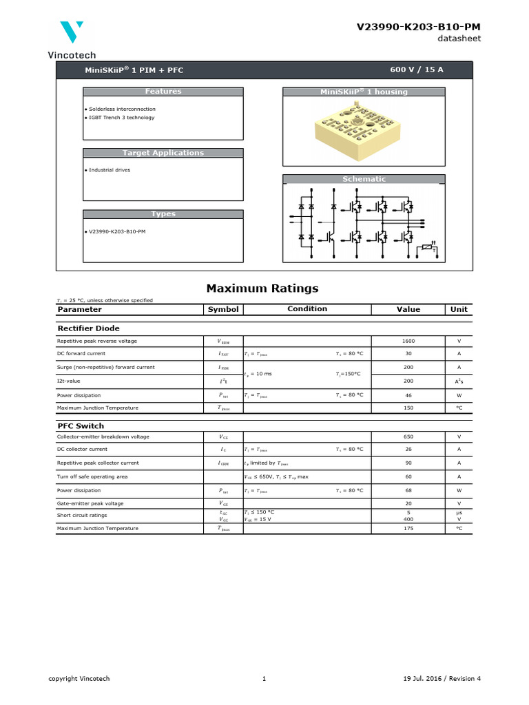 Vincotech V23990-K203-B10 FD-Rev 04 | PDF | Diode | Electricity
