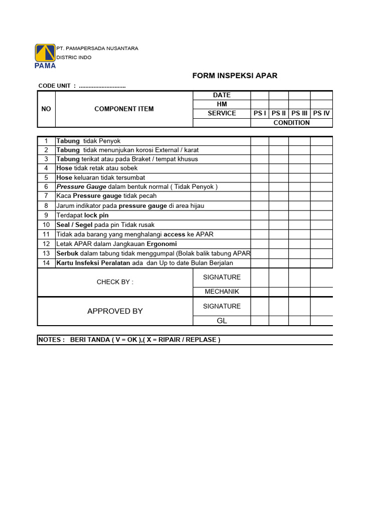 Form Inspeksi Apar | PDF