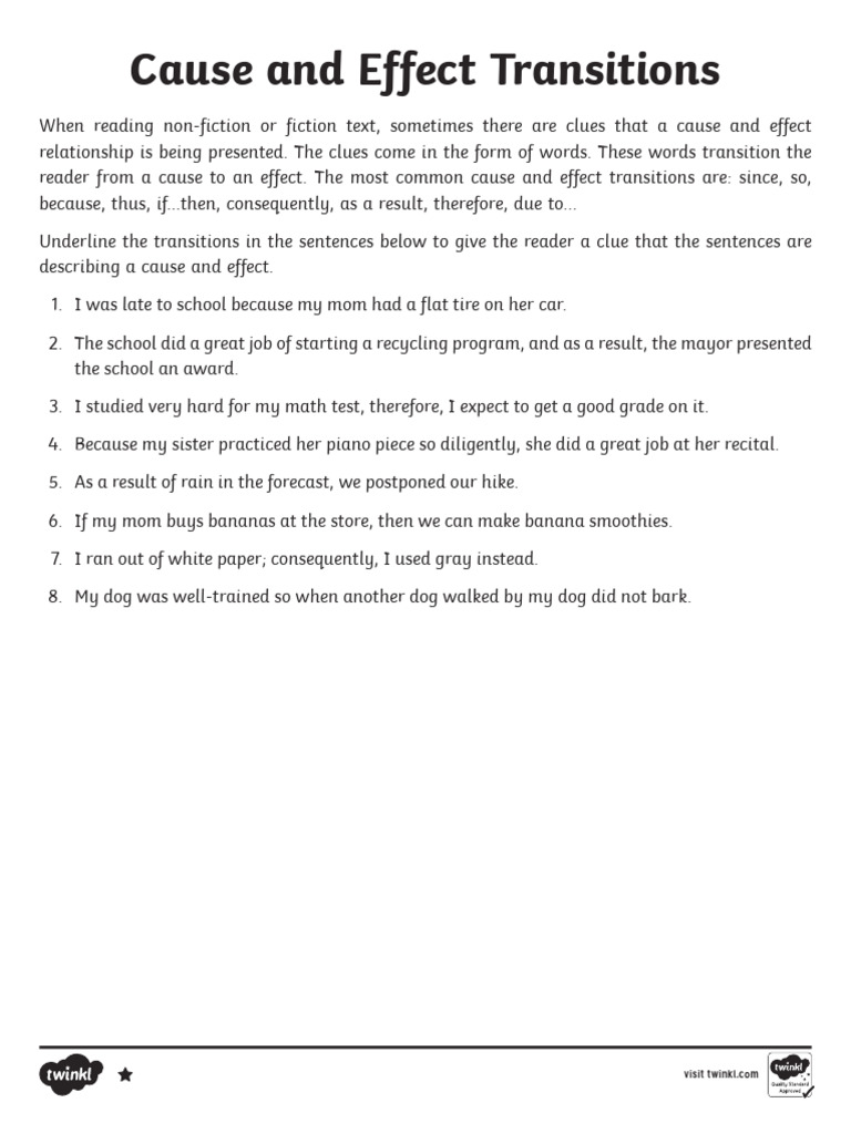 Us2 e 255 Cause and Effect Transitions Differentiated Activity Sheets ...