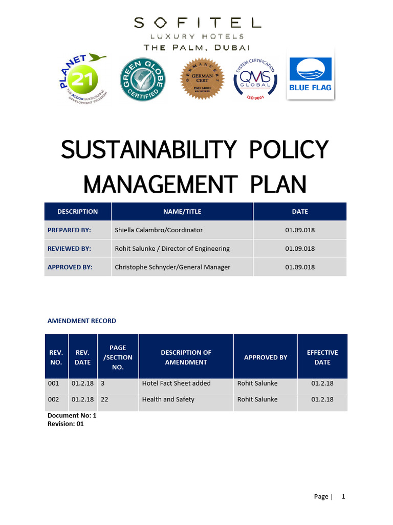 Green Globe Sustainability Management Plan 2018 | PDF | Competence ...