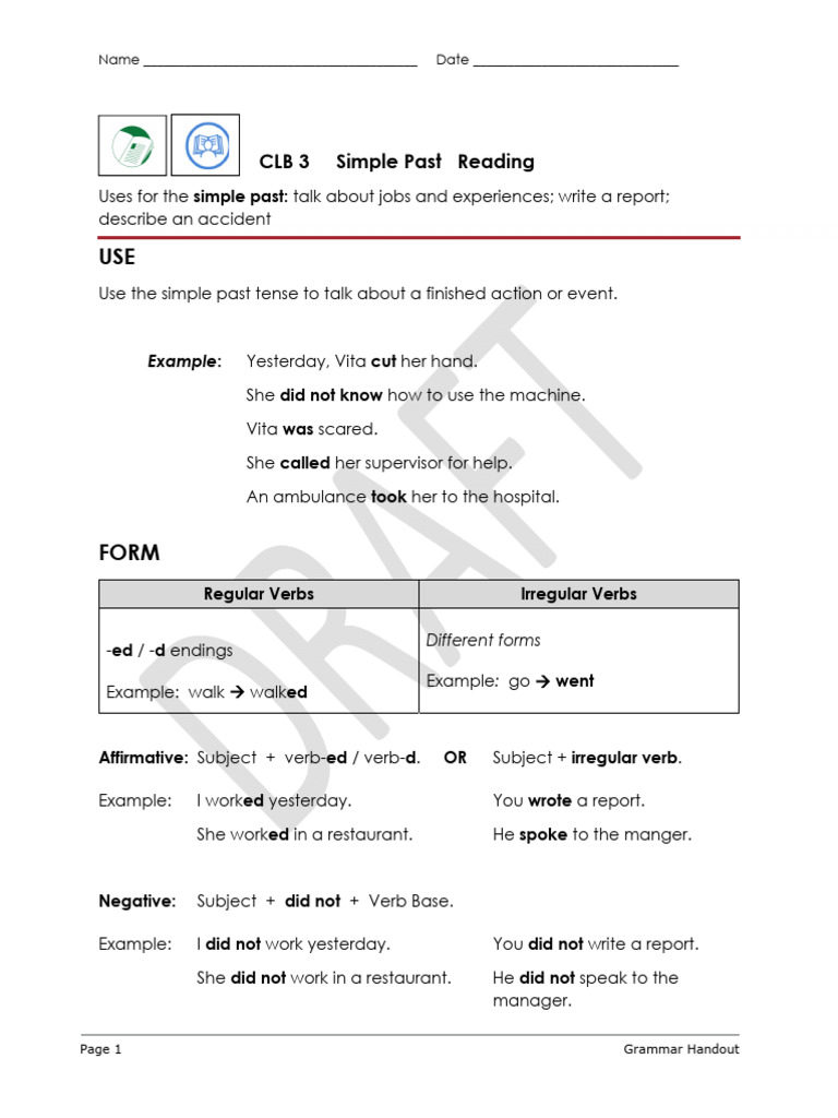 Grammar Simple Past Reading CLB 3 | PDF | Verb | Grammatical Tense