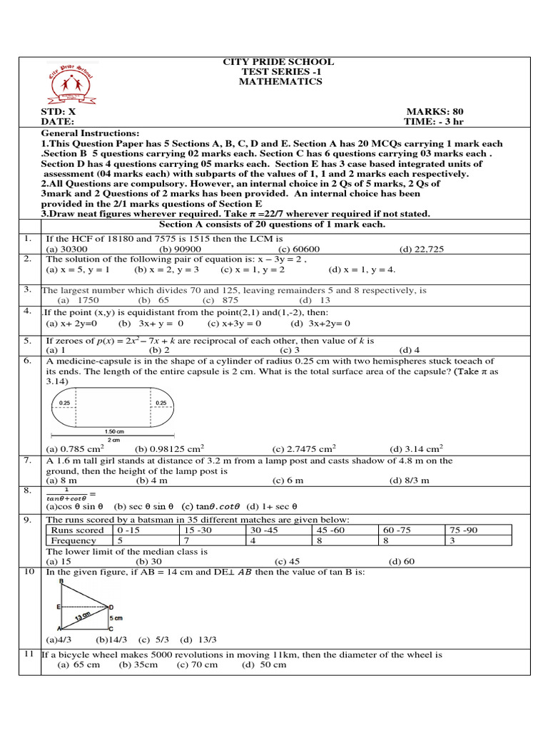 Test Series - 1 | Download Free PDF | Area | Sphere