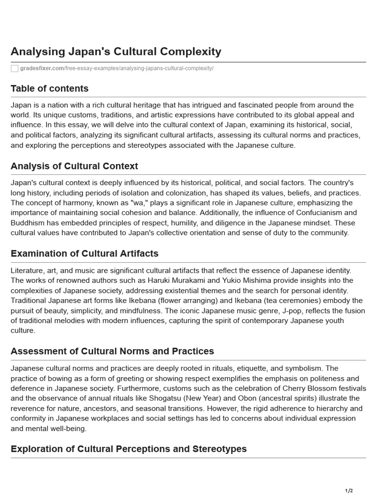 Japan's Cultural Complexity Analysis | PDF | Cross Cultural ...