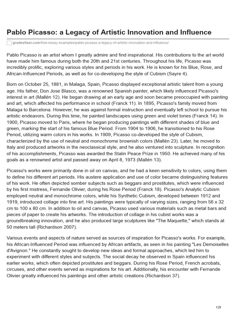 Picasso's Artistic Legacy | PDF | Pablo Picasso | Cubism