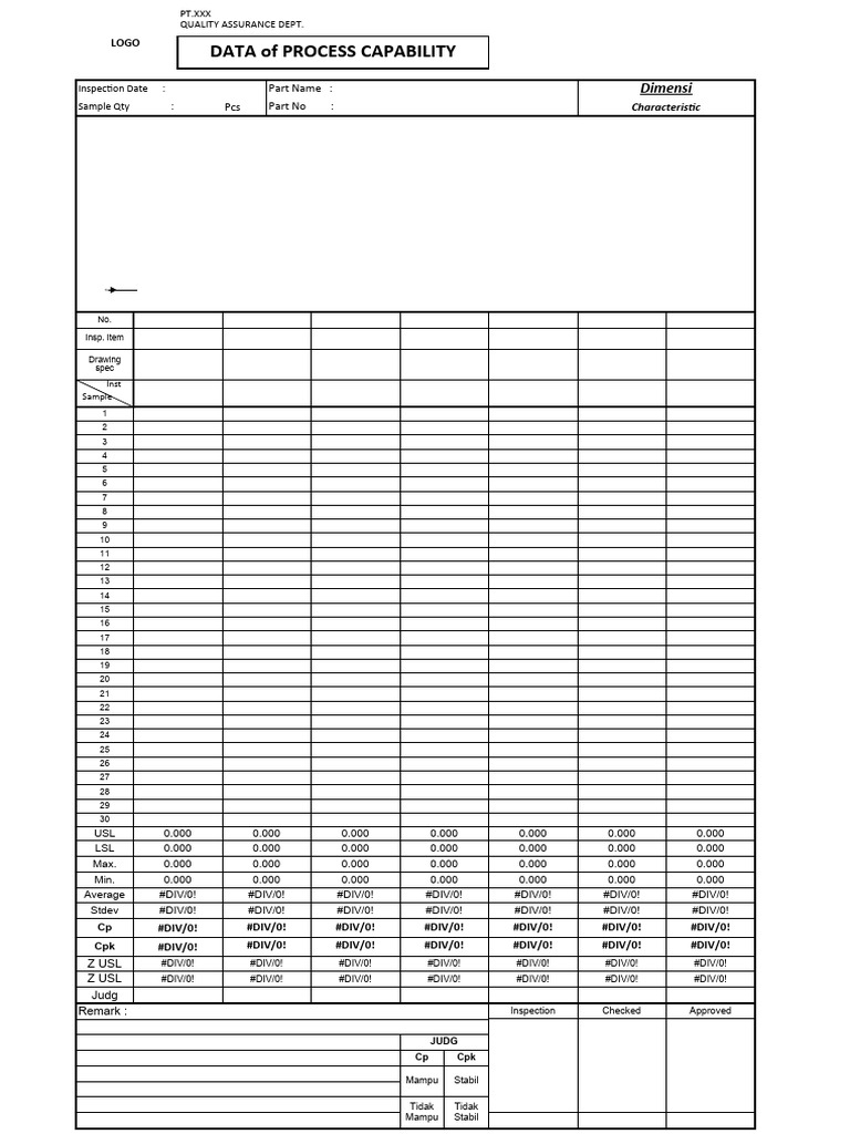 SAMPLE Form CP & CPK 1 | PDF | Quality | Measuring Instrument
