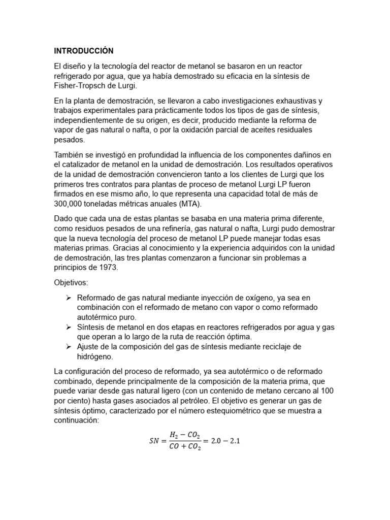 Proceso Lurgi de Síntesis de Metanol | PDF | Agua | Refinería de petróleo