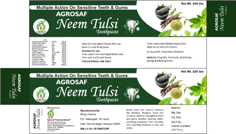 Agrosaf Neem Toothpaste | PDF