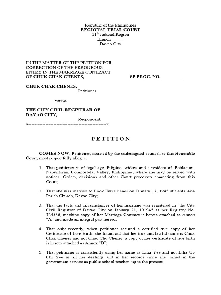 Petition Correction of Entry Sample | PDF | Law