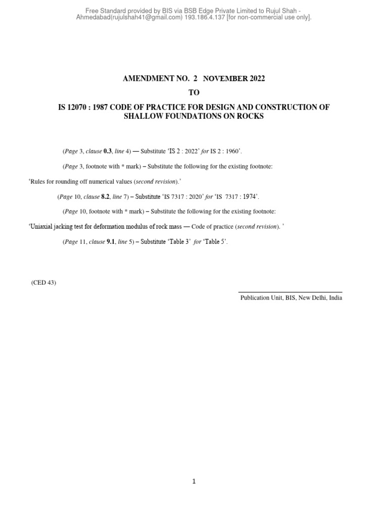 Amendment No. 2 November 2022 TO Is 12070: 1987 Code of Practice For Design and Construction of ...