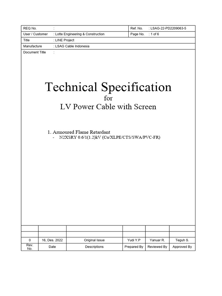 Technical Specification - Special Screen Cable - WP4 | PDF | Insulator ...