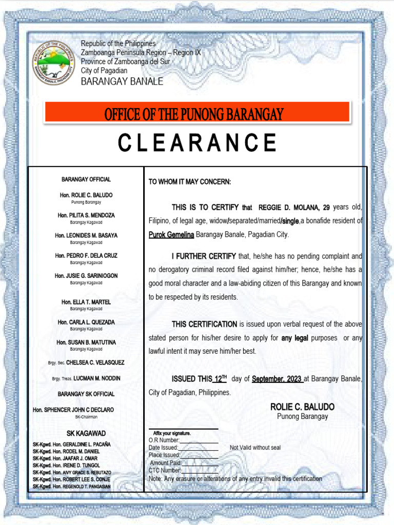 Barangay Clearance 2021 | PDF