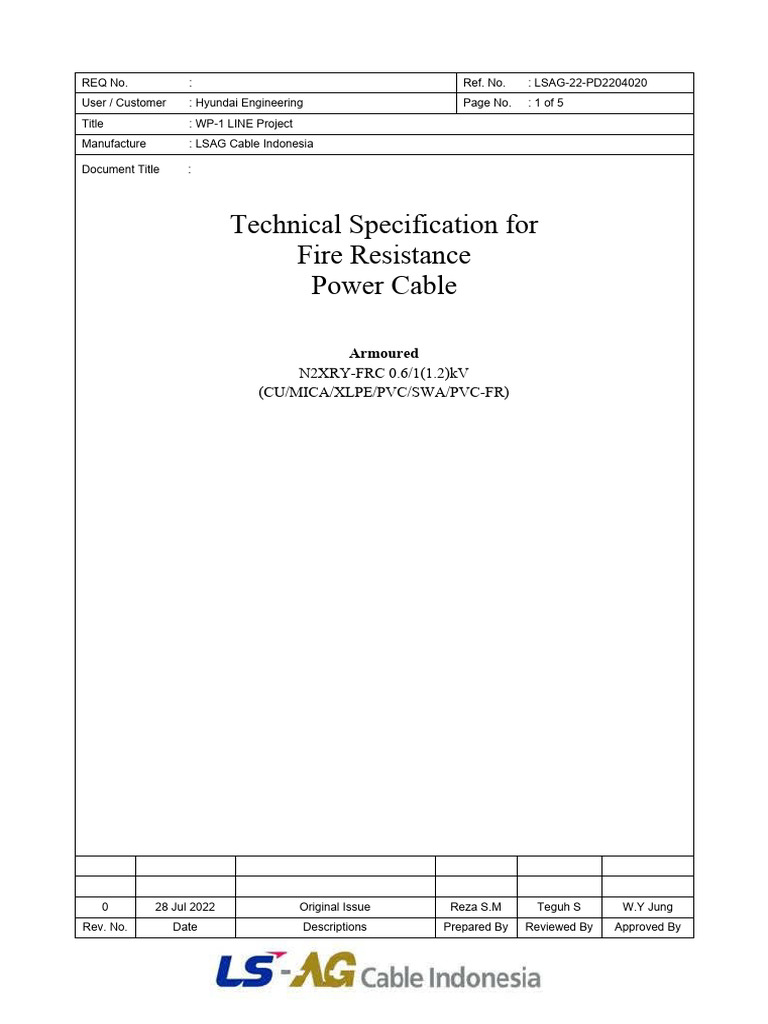 Fire Resistant Power Cable Specs | PDF | Insulator (Electricity ...