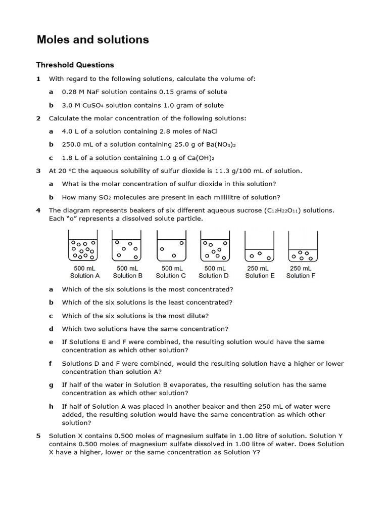 Moles&solutions | PDF | Solubility | Mole (Unit)