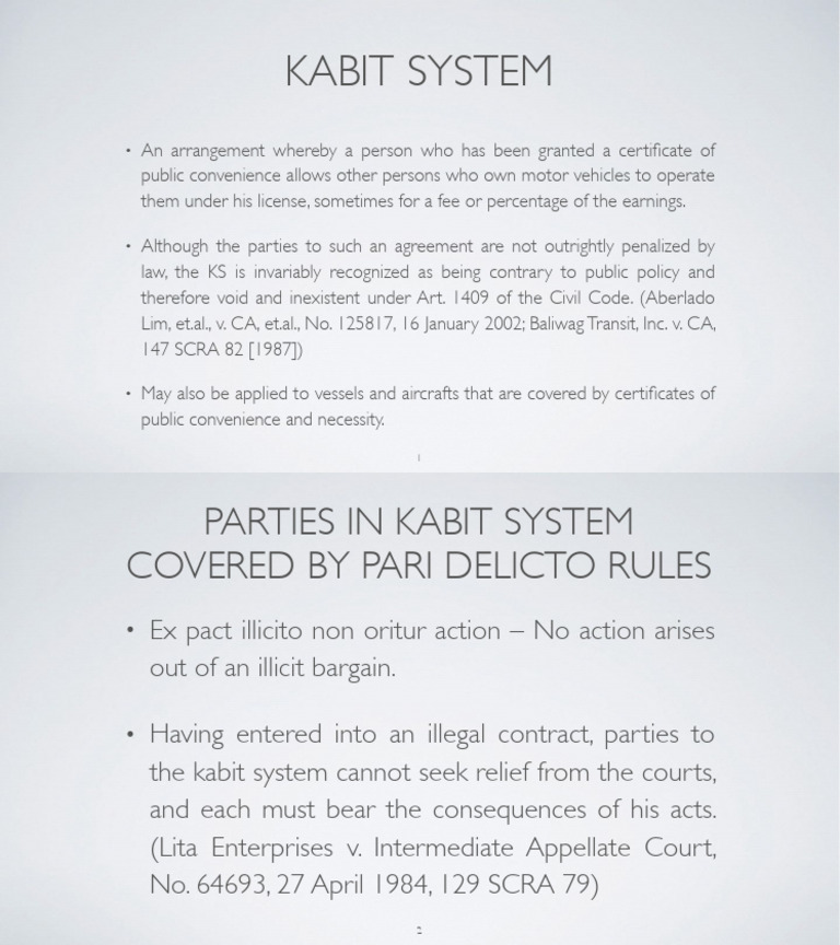 Kabit System and in Pari Delicto | PDF | Finance & Money Management | Law