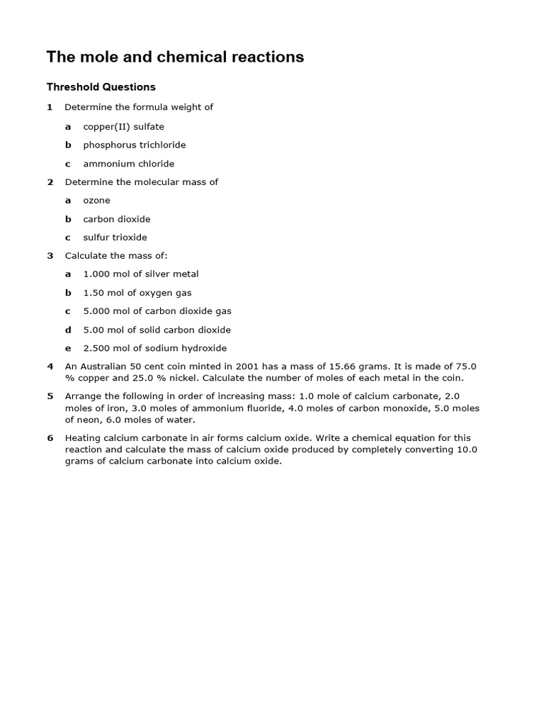The Mole&chemical Reactions | PDF | Oxide | Chemical Reactions