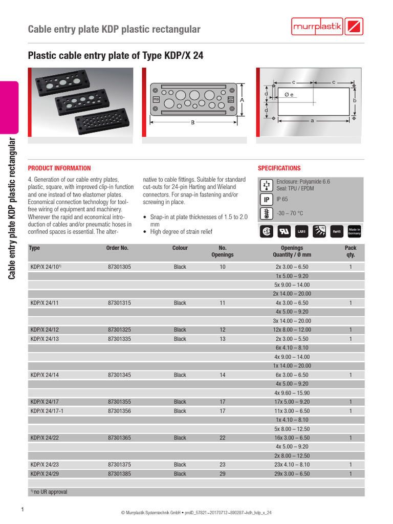 KDP/X 24 Cable Entry Plate Overview | PDF | Electrical Connector ...