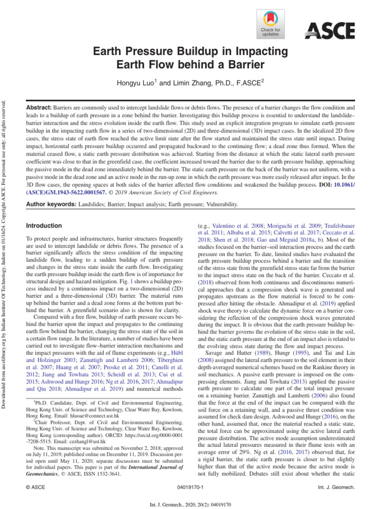 Earth Pressure Buildup in Impacting Earth Flow | PDF | Fluid Dynamics ...